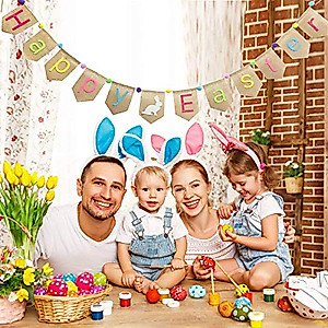 Happy Easter Burlap Banner Decorations, Happy Easter Garland, Easter Decor, Easter Bunting, Easter Bunny Sign, Farmhouse Banner, Easter Decorations For Mantle,Easter Bunny Banner Gift for Kids …