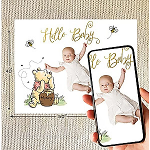 DAYIMG Winnie Milestone Blanket Pooh Monthly Growth Tracker First Twelve Months Blankets for Baby Girl Baby Boy Classic The Pooh Baby Shower Decorations New Baby Gift