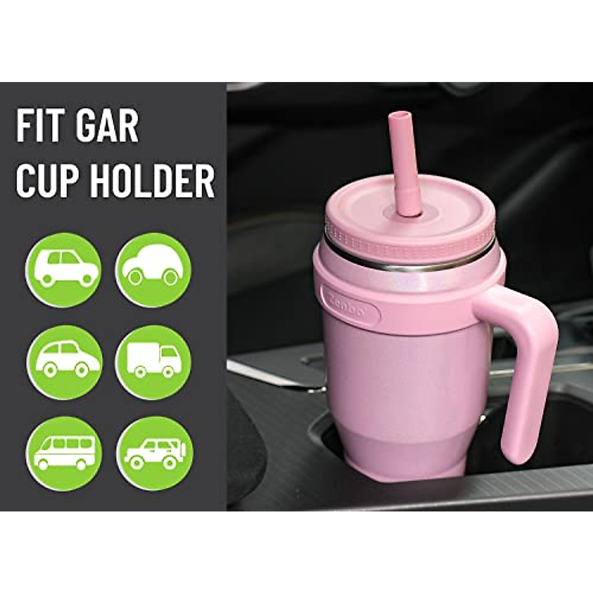 Zenbo 40 oz Tumbler With Handle, Screw on Lid and Straw | Stainless Steel Insulated Mug Tumbler, Keeps Drinks Cold up to 34 Hours, Fit in Car Cup Holder, Sweat-Proof Body, Dishwasher Safe