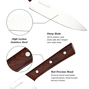 Howashin 4Pcs Chef Knife Set,Germen High Carbon Stainless Steel Kitchen Knife Set,Professional Knife Set Natural Wood Full Handle Tang With Gife-Box