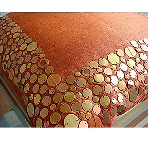 The HomeCentric Pillow Case Zip, Rust Pillows Cover, Metal Sequins Bordered Throw Pillows Cover, Throw Pillow Covers 14x14 inch (35x35 cm), Square Silk Pillows Cover, Bordered Modern - Rust Glamor