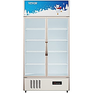 VEVOR Commercial Merchandiser Refrigerator 2 Glass Doors, Cubic Ft, Upright Display Beverage Cooler 79" Tall x 39.4" Width, Fridge with LED Lighting for Drink Wine Soda, Gold, 23 cu.ft