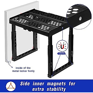 Piffny Locker Organizer Shelf， Adjustable Width and Height, Stackable, Ideal Locker Shelf for School, Office, Gym Lockers, or Even Kitchen Cabinets & Under Sink Organization (Black)