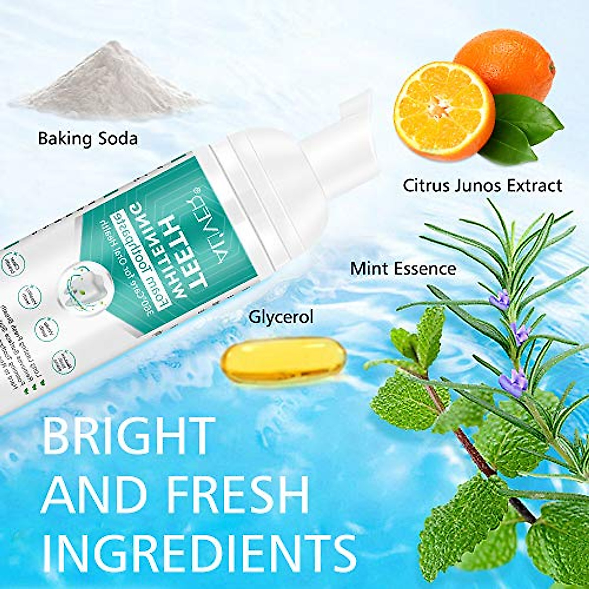 Foam Toothpaste 2PCS,Stain Removal Toothpaste for Sensitive Teeth,Teeth foaming Whitening,Baking Soda Spearmint Whitening Mousse Mouth Wash Water for Travel Friendly