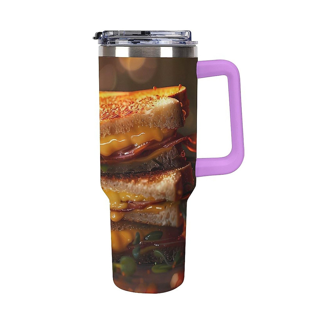Grilled Cheese Sandwich 40 Oz Tumbler Insulated Stainless Steel Water Bottle Travel Mug Car Cup with Handle And Straw