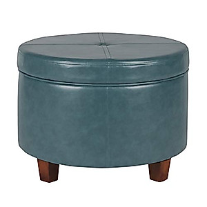 HomePop Round Leatherette Storage Ottoman with Lid, Teal