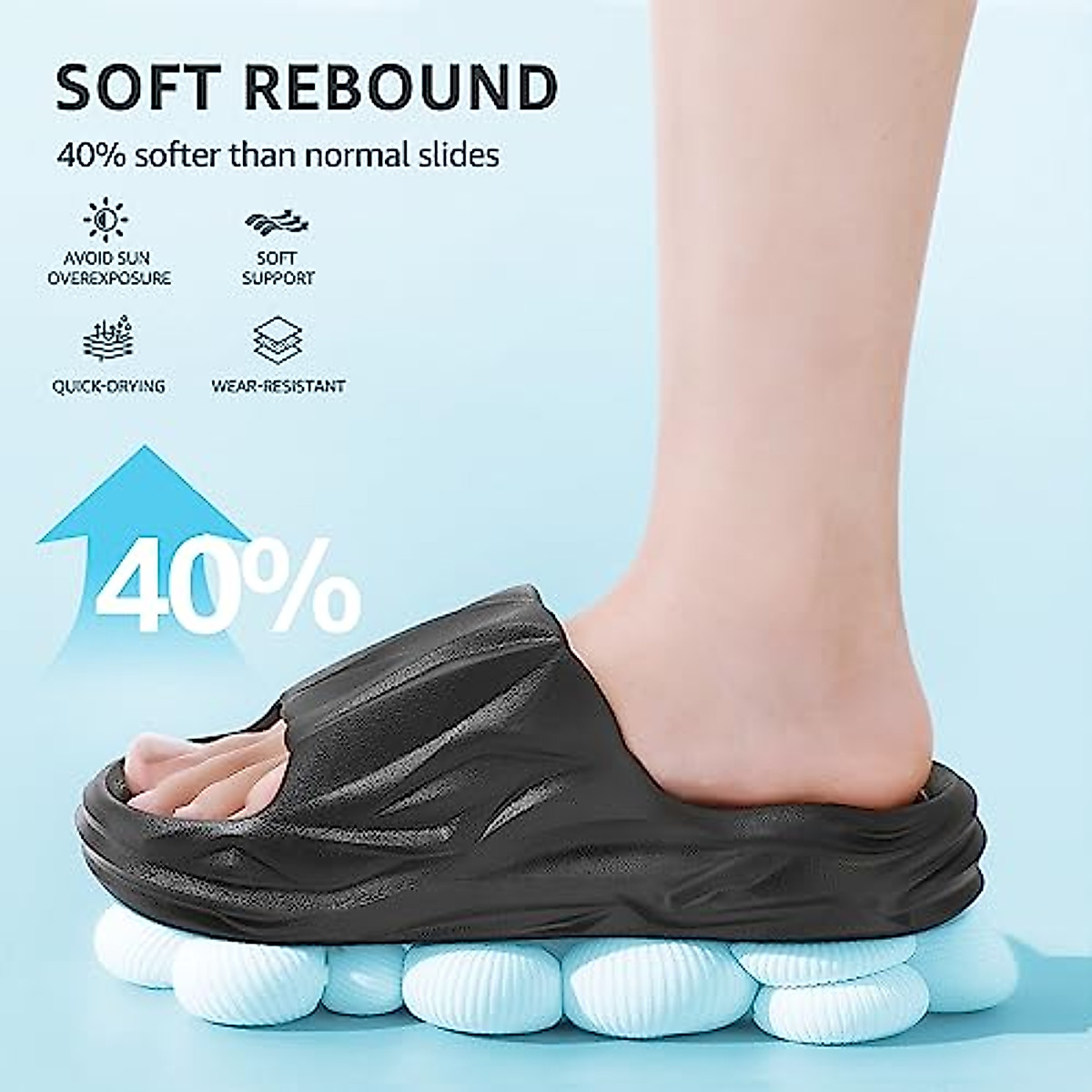 STQ Cloud Slides for Women Cushion Cloud Sandals Non slip Pillow feeling Slippers with Arch Support for Outdoor pool Beach Black Size 4.5/5/5.5