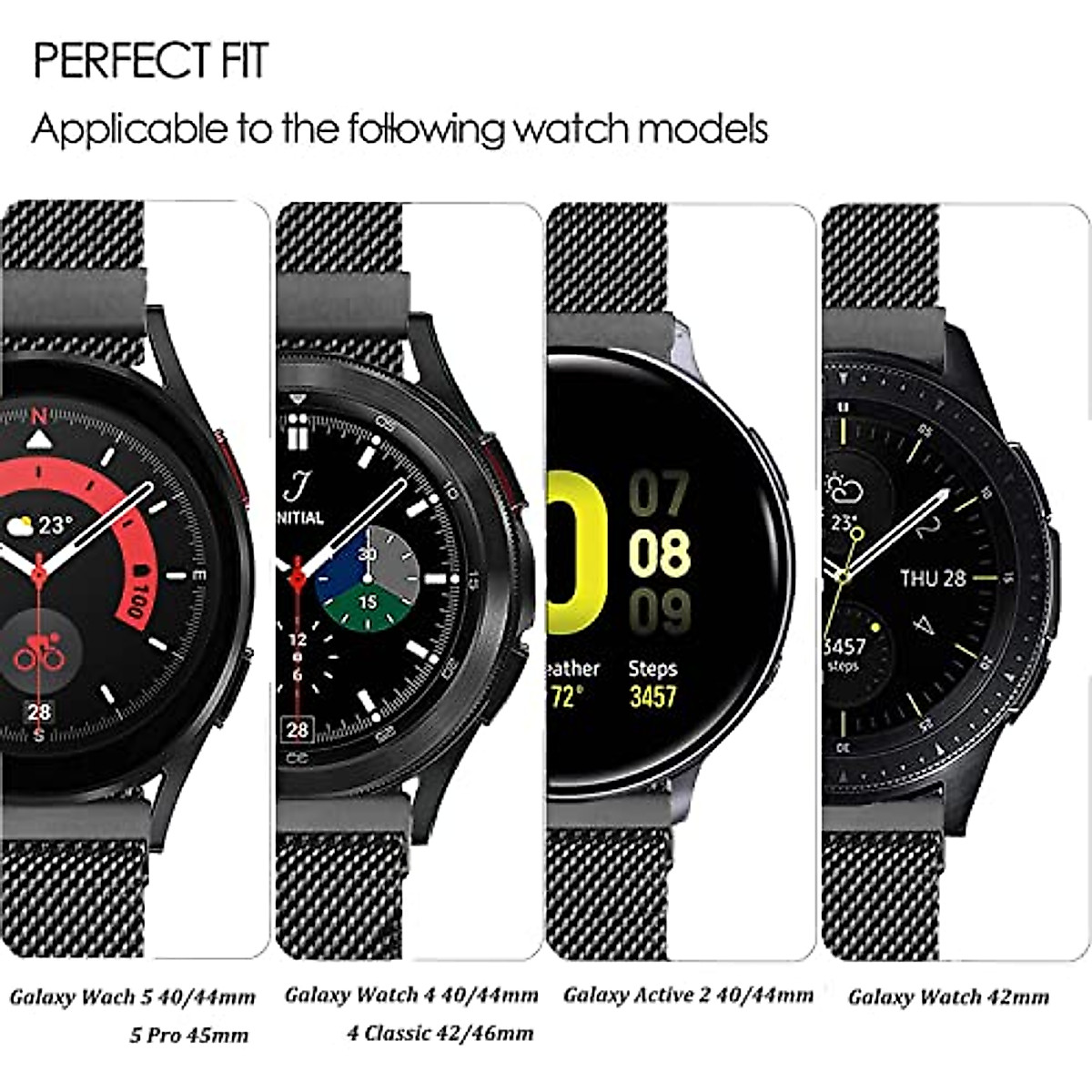 OTOPO Galaxy Watch 4/6 Classic Bands 47mm 46mm 43mm 42mm, Watch 6/5/4 Band 44mm 40mm,Watch 5 Pro Bands, 20mm Metal Mesh Stainless Steel Replacement Strap Bands for Men Women Black