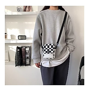 Checkered Bag,Girl's Canvas Shoulder Bag,Trendy Crossbody Handbags,Small Square Bag, Mini Tote Bags