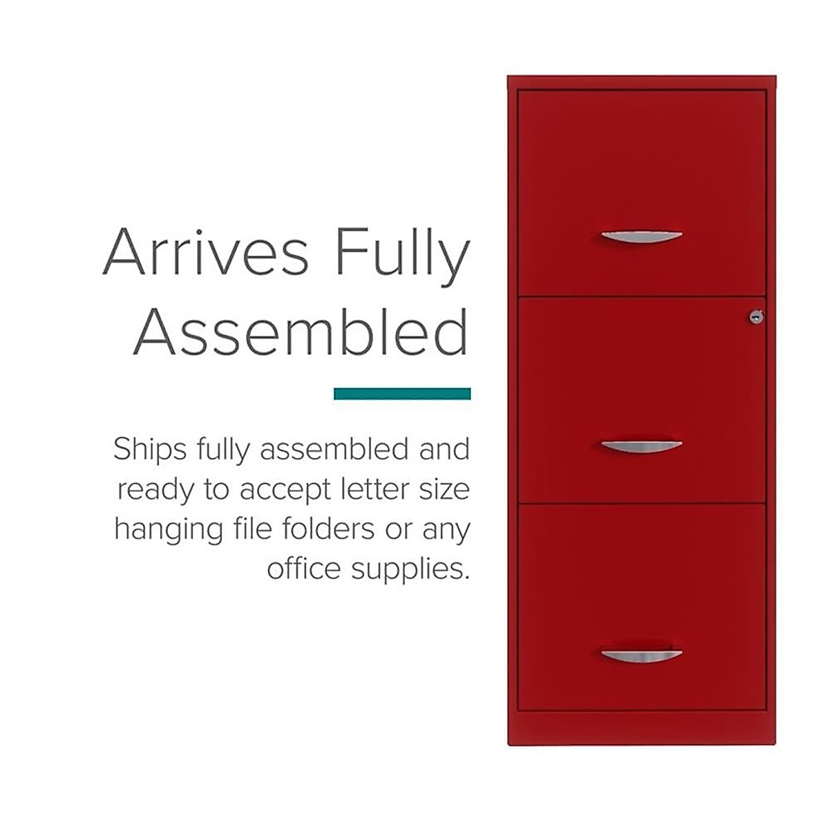 Hirsh Industries Space Solutions 3 Drawer Metal Vertical File Cabinet with Lock Lava Red