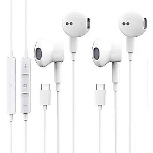 2 Pack-USB C Headphones Earbuds, Type C Earbuds Wired Earphones with Microphone & Remote Control Noise Cancelling in-Ear Headset for iPad Pro, Galaxy S23/S22/S21/S20/Ultra Note 10/20, Pixel 7/6/6a/5/4