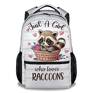 CUSPCOD Raccoon Backpack for Girls Boys, 16 Inch Backpacks for School, Cute, Adjustable Straps, Durable, Lightweight, Large Capacity Bookbag for Kids