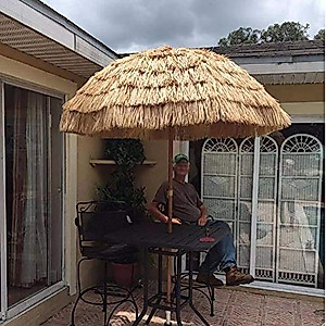 HLMBQ 2.5m/8.2ft Thatch Patio Tiki Umbrella,Parasol Garden Umbrella,Hula Thatched Parasol,Hawaiian Style Sun Shade,Portable Folding Sunbrella,Outdoor Backyard Lawn Store