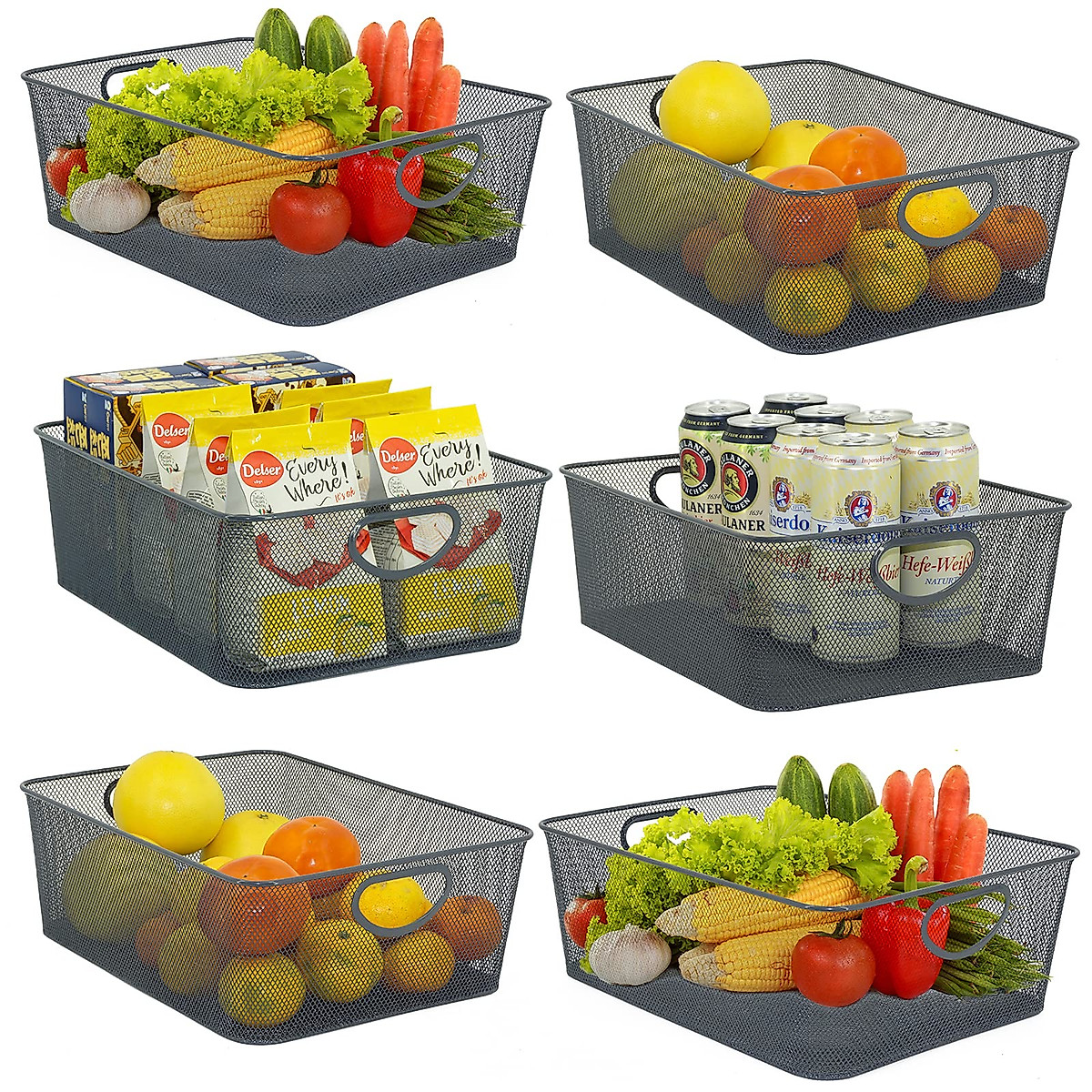 Wire Baskets for Organizing Neudeco Pantry Baskets 6 Pack Wire Storage Baskets Metal Mesh Baskets Storage Bins for Kitchen Laundry Garage Fridge Bathroom Countertop Organizer Gray