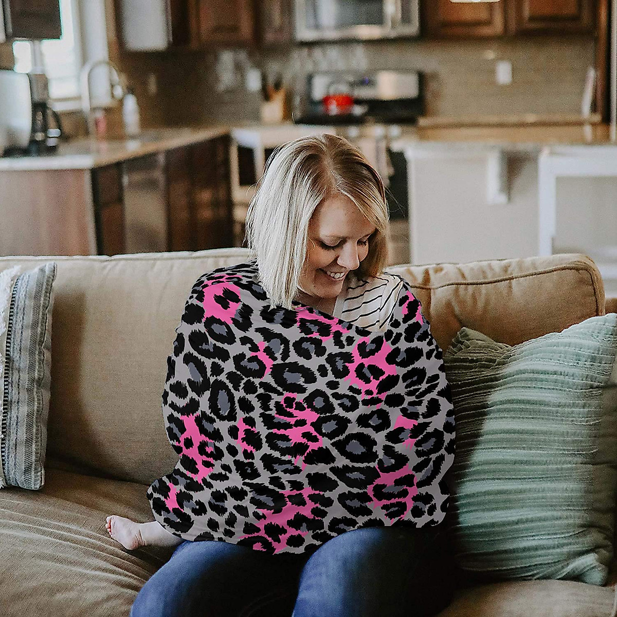 Nursing Cover Carseat Canopy, Leopard Print Soft and Breathable Stroller Covers for Breastfeeding Infants, Animal Texture Multiuse-Nursing Scarf,Stretchy Babysitting Scarf