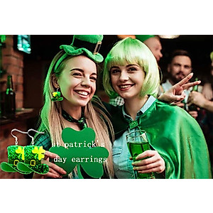 St. Patrick's Day Earrings Green Clover Hat Horseshoe Leaf Earring for Women Shamrock Dangle Earrings Funny Irish Holiday Jewelry Gift