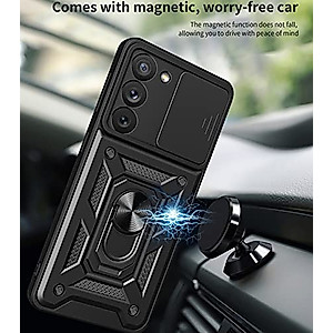 CCSmall Case for Samsung Galaxy S23 5G with Slide Camera Cover, Military Grade Drop Protective Phone Cover Case with Ring Kickstand for Samsung Galaxy S23 5G SJ Black