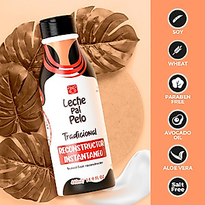 Leche Pal Pelo - Instant Hair Reconstructor Treatment with Soy, Wheat, Aloe and Avocado. Provides Intensive Hydration-14.9 Ounces. Tratamiento Reconstructor Con Soya, Trigo, Aguacate y Aloe