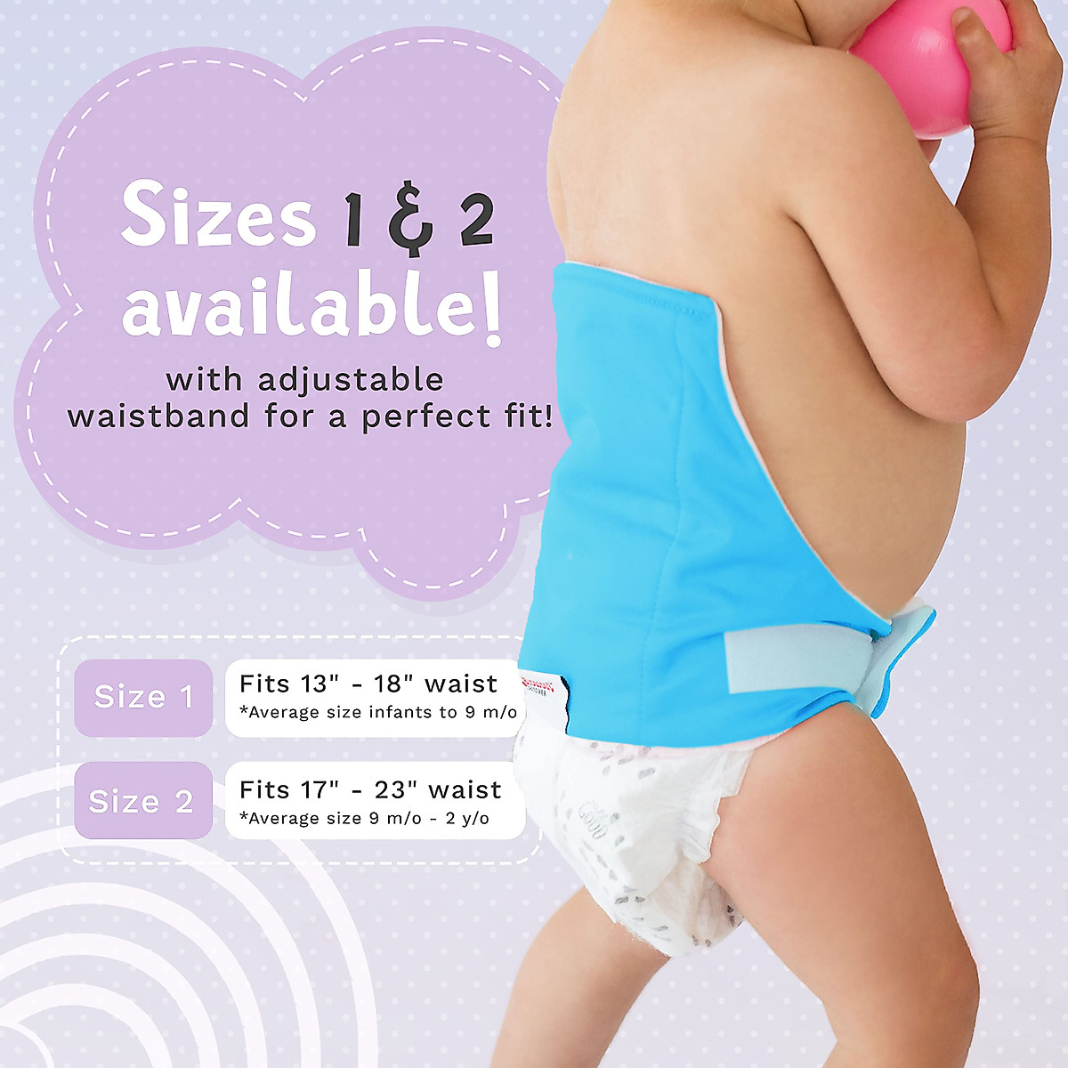 BABY BLOWOUT BLOCKER Diaper Extender - Blue, Size 1: 13-18 Inches Waist| Washable & Reusable Diaper Extension for Disposable Diapers and Cloth Diapers | Leakproof Diaper Cover to Catch Diaper Blowout