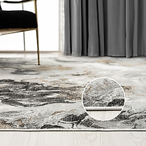 Abani Regal Collection Area Rug - Abstract Grey Black Marble Swirl Design - 8' x 10' - for Living Room, Bedroom & Office