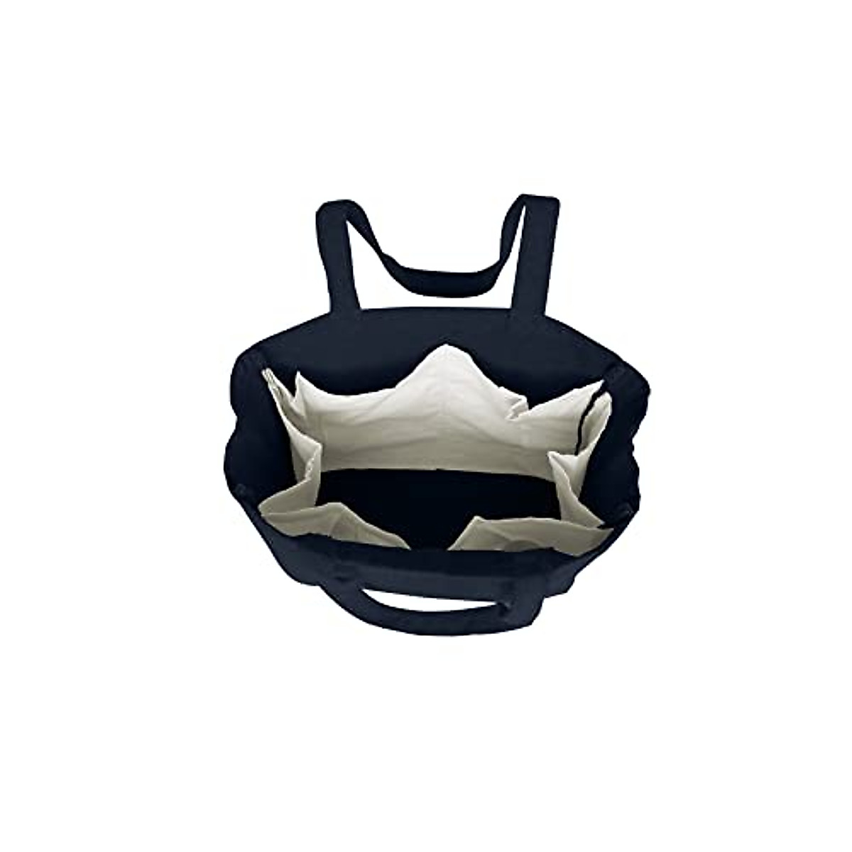 JOORY Premium Cotton Canvas Tote Bag with 6 Internal Pockets – Washable Heavy-Duty Cotton Canvas Bag with Reinforced Stitching Dark Blue