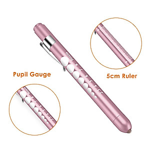 FITA Medical Pen Lights for Nurses Doctors, 2 Pack Reusable Penlight LED Tactical White Light with Pupil Gauge and Ruler, Replaceable Batteries (Pale Pink/Teal Green)