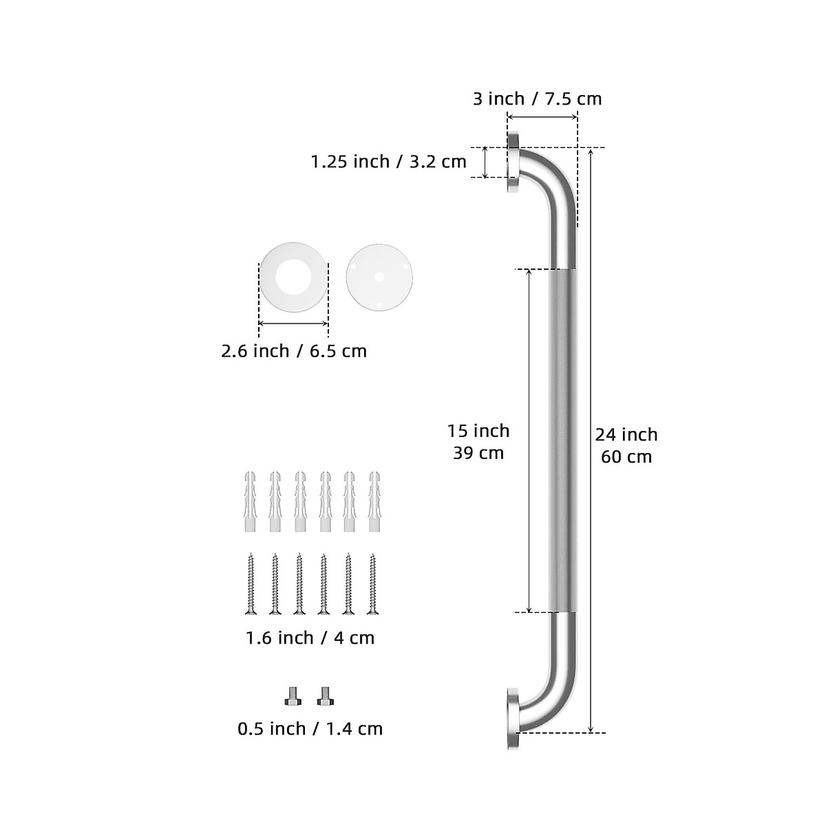 24 Inch Anti Slip Shower Grab Bar, Munzong Stainless Steel Bathroom Grab Bar, Satin Brushed Nickel Knurled Bathroom Balance Bar,Safety Hand Rail Support Handicap Elderly Senior Assist Bath Handle