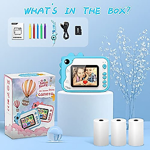 USHINING Instant Print Camera for Kids 12MP Digital Camera for Kids Aged 3-12 Ink Free Printing Video Camera for Kids 1080P 2.4 Inch Screen with 32GB SD Card,Color Pens,Print Papers (Blue)