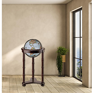 World globe with floor stand, USA Cartography with with Mountain Relief, Cherry Finsihed Hardwood Stand and Blue Ocean Globe Ball. The Lancaster Floor Globe from Replogle Globes is an enduring, classic piece. Standing at nearly three feet tall, the Lancas