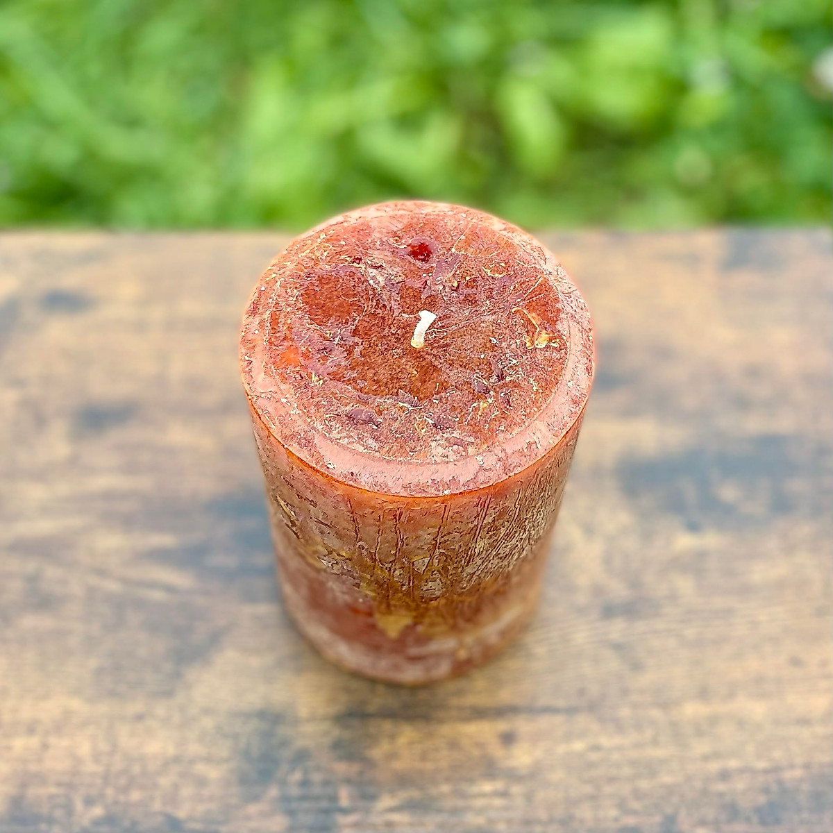 Rustic Textured Rusty Orange Brown Unscented Pillar Candle - Choose Size - Handmade Candle