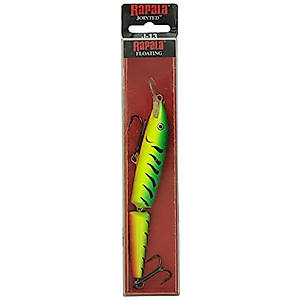 Rapala Jointed Lure, Size 13, 5 1/4" Length, 4'-14' Depth, 2 Number 2 Treble Hooks, Fire Tiger, Per 1, Firetiger, J13FT