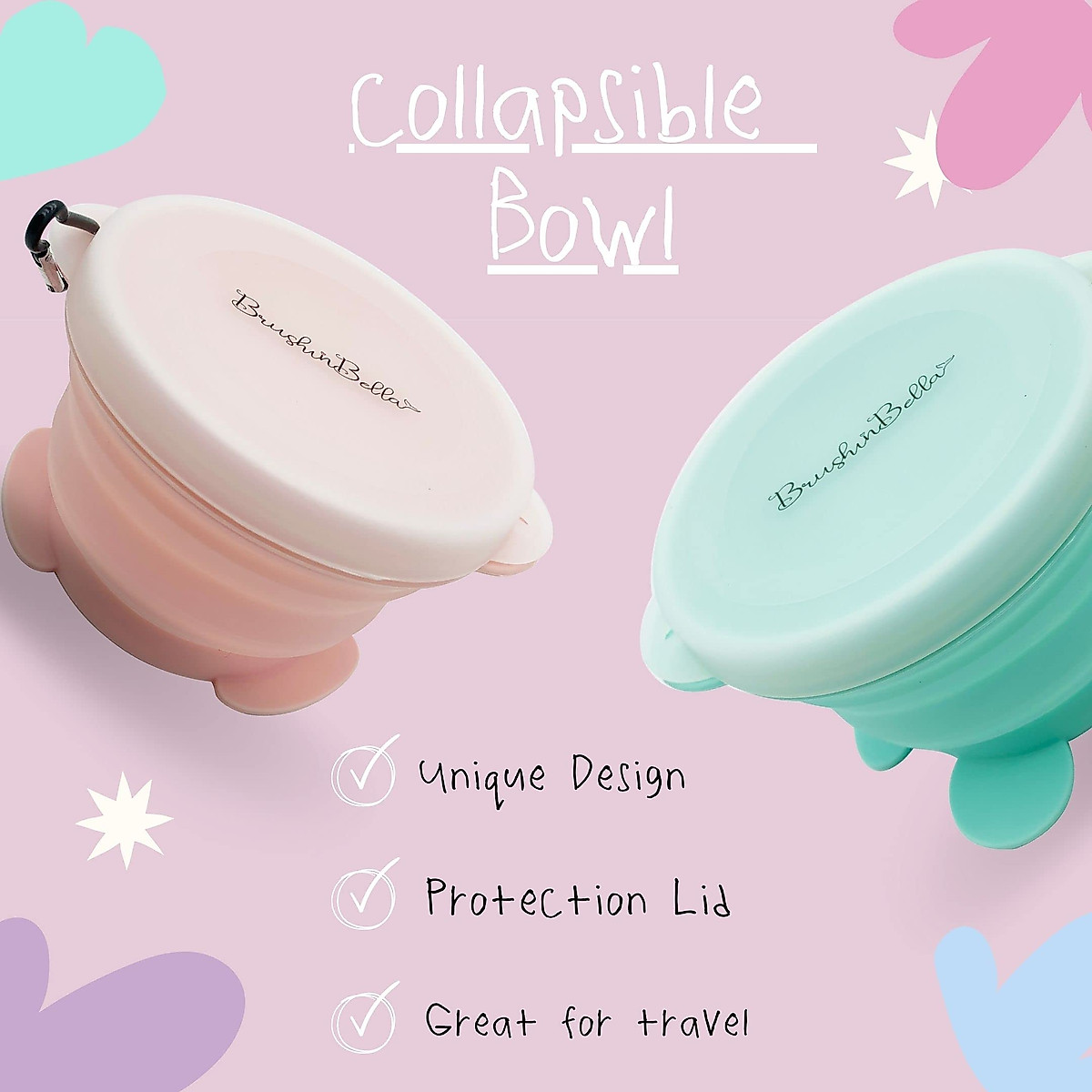 BrushinBella Baby Feeding Set - Collapsible Feeding Supplies for Travel - Food Grade Silicone Suction Baby Bowl, Baby Plate, Baby Bib, Baby Spoons First Stage - Cute Baby Eating Supplies Toddler Gift