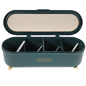 Hemoton Kitchen Utensil Holder Flatware Tray with Lids Plastic Cutlery Storage Box Kitchen Cutlery Utensil Drawer Organizer with Cover Silverware Countertop Storage Containers (Green)