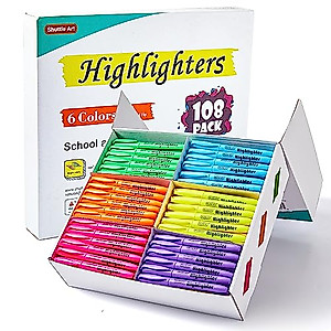 Shuttle Art 108 Pack Highlighters, Highlighters Assorted Colors Set, 6 Bright Colors Chisel Tip Dry-Quickly Non-Toxic Highlighter Markers Bulk for Adults Kids Highlighting in Home School Office