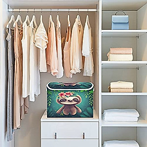 Blueangle Cute Baby Sloth Storage Bins with Lids, 16.5 x 12.6 x 11.8 in, Large Collapsible Organizer Storage Basket for Home Office Décor（869）