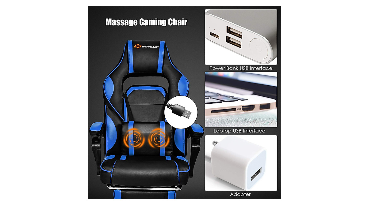 Goplus Gaming Chair with Massage & Adjustable Backrest