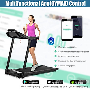 Goplus 2.25HP Electric Folding Treadmill, Portable Superfit Treadmill W/APP Control, LED Display, Blue Tooth Speaker, 12 Preset Programs, Compact Running Jogging Machine for Home Apartment