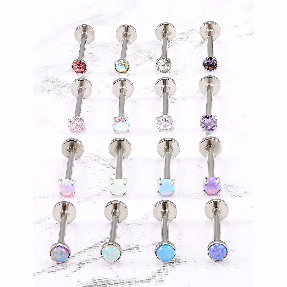 Jenxnjsjo Lip Rings Cartilage Earring 16g 6/8/10mm Medusa Monroe Ashley Labret Surgical Steel Flat Back Tragus Helix Conch Piercing Jewelry Earrings for Women Men