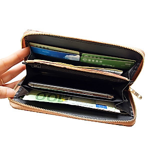 Wallets for Women Multi Card Holder Wallet Clutch Ladies Purse Vegan Cork Long Zip Around Wallet