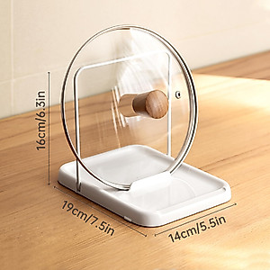 PAVSTINE Pot Lid Holder, Lid and Spoon Rest Holder for Kitchen Counter, Foldable Pan Lid Organizer Stand with Nonslip Pads, Multifunctional Utensils Pan Pot Cover Lid Rack Shelf For Stove Top, White