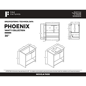 Fine Fixtures Phoenix 30 in. W x 18.5 in. D x 33.5 in. H Bathroom Vanity in Classic Grey with White Ceramic Sink [Full Assembly Required]