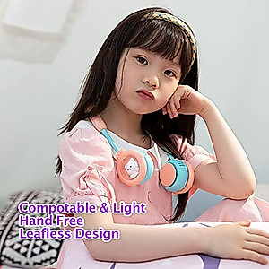 NARIc 2021 New Portable Neck Band Fan For Kids, Comportable & Light Hand Free Leafless For Sports Outdoor, Cute Character Design, Powerful Dual Wind Head with 4,800mAh Battery(Pink)