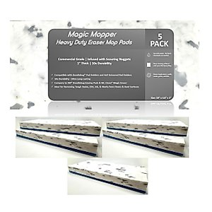 Magic Mopper 4.5" x 10" Heavy Duty Mop Floor Cleaning Eraser Pads Infused with Scouring Nuggets 10x Durability Commercial Grade Floor Baseboard Walls, Compare to Magic Eraser – Doodlebug Pad, 5 Pack