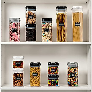 Shazo Airtight Container Set for Food Storage - 7 Piece Set + Heavy Duty Plastic - BPA Free - Airtight Storage Clear Plastic w/Black Interchangeable Lids kitchen counter storage Bin -18 Labels+Marker