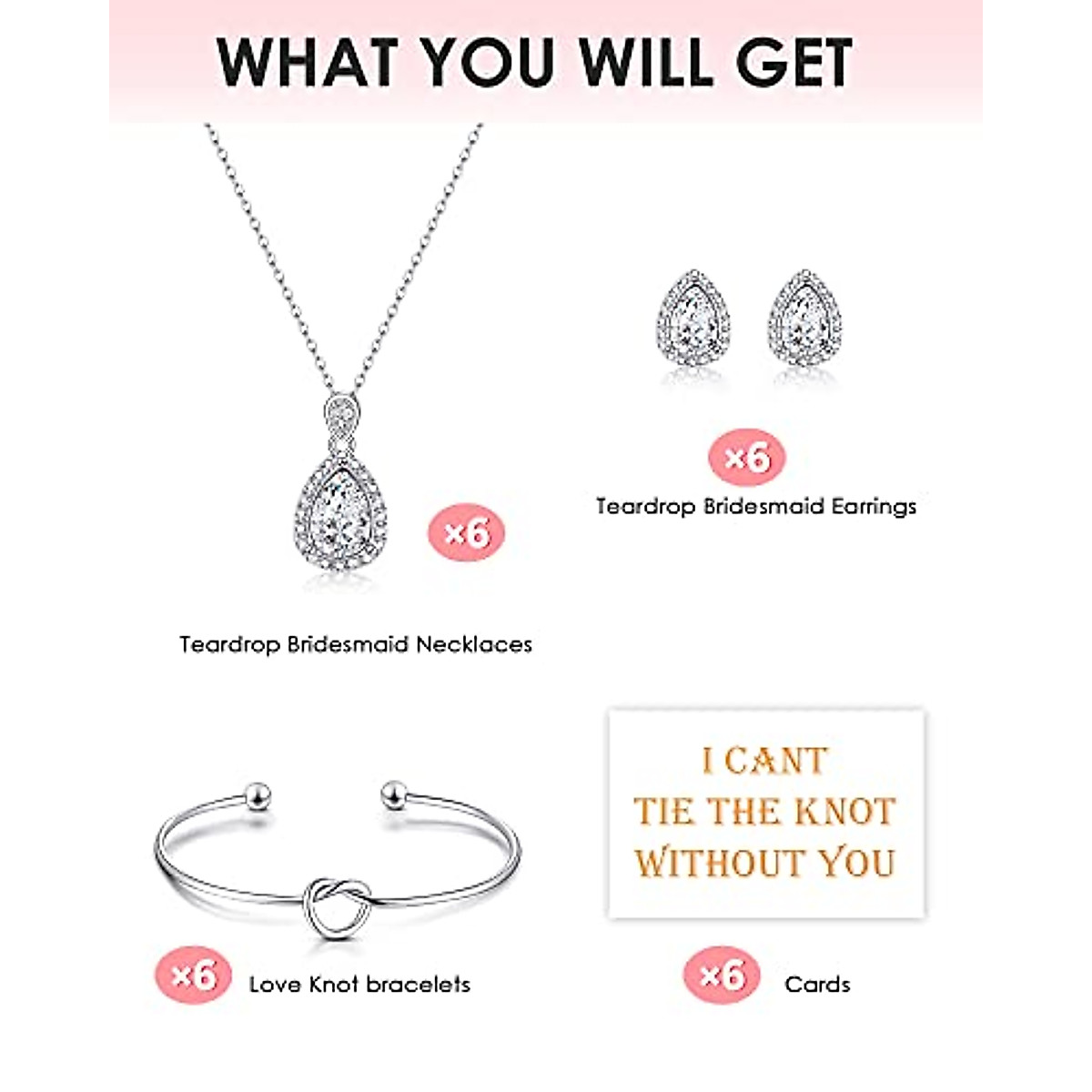 Fumete 6 Sets Bridesmaid Jewelry Set for Wedding Necklace Earrings Bracelet Bridesmaid Jewelry for Bridesmaid Gifts