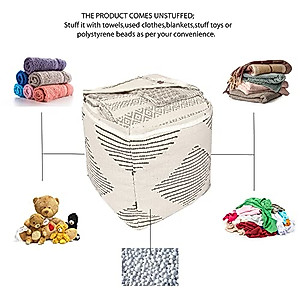 · REDEARTH · UNSTUFFED Pouf Ottoman Cover Textured Boho Storage Square Home Decor Poof Pouffe Space Saver Footrest for Living Room, Bedroom, Nursery, Kidsroom; 100% Cotton (20"x20"x20"; Black)