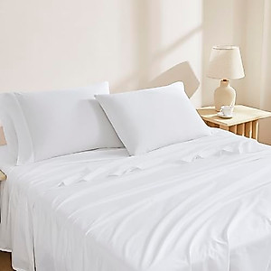 Linen Closet Luxury Cotton 144 Thread Count Organic Cotton 4-Piece Sheet Set, Queen, Arctic White