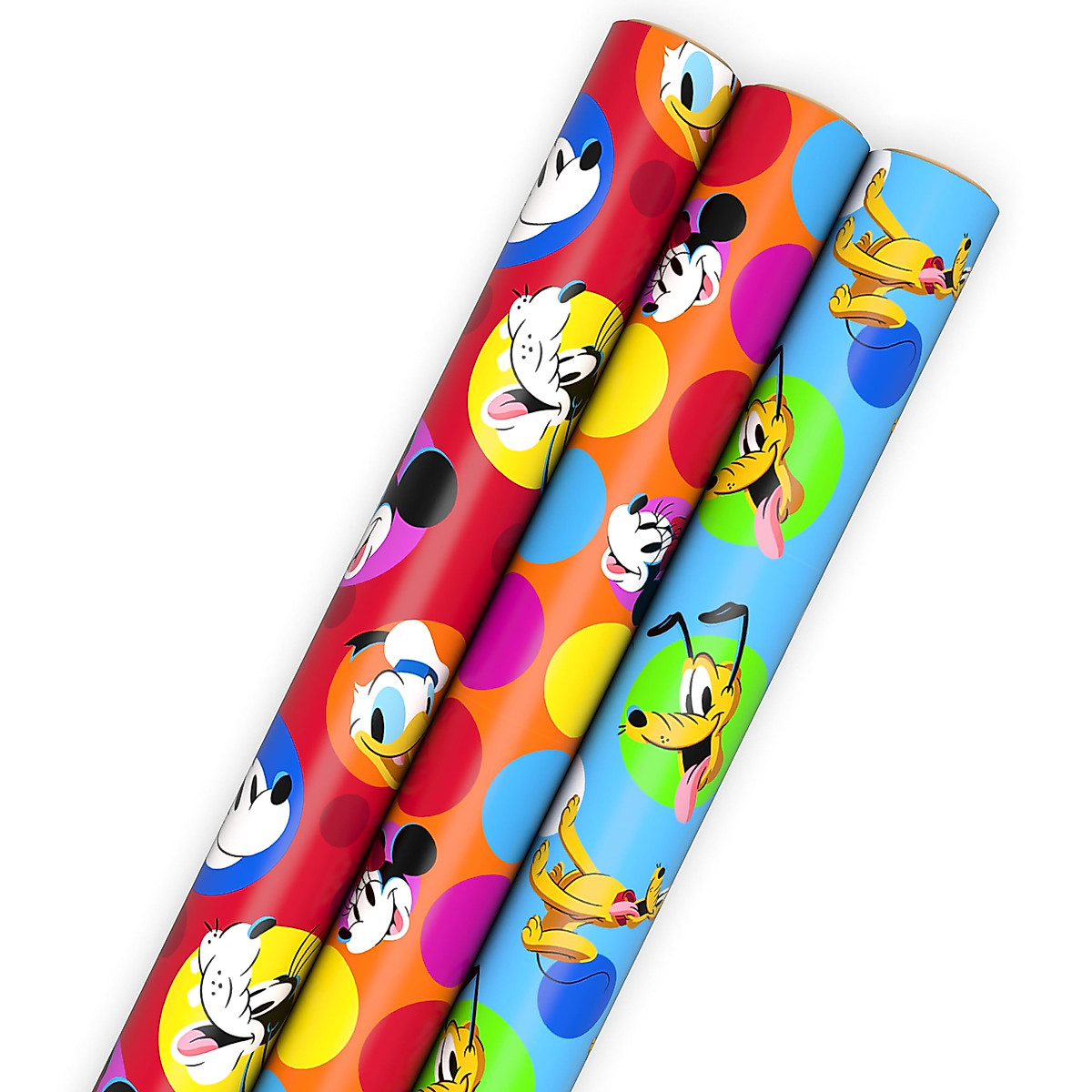 Hallmark Disney Wrapping Paper Rolls for Kids Birthdays, Christmas, Any Occasion (Set of 3 Rolls: 60 sq. ft. ttl.) Mickey Mouse, Minnie Mouse, Pluto, Donald Duck, Daisy Duck