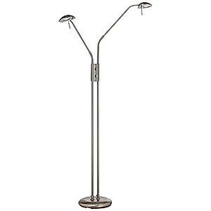 360 Lighting Casper Traditional Pharmacy Floor Lamp Standing LED 2-Light 63" Tall Brushed Nickel Silver Adjustable Arm Swivel Head Dimmer Switch for Living Room Reading House Bedroom Home