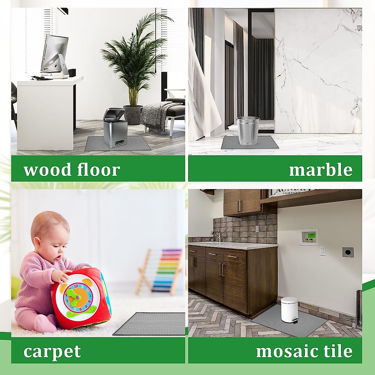 Tinideya Waterproof Trash Can Mat with Raised Edge Non Slip Under Garbage Can Mat Trash Can Pads Protective Silicone Rubber Tray for Kitchen to Avoid Spills Floor Scratches(Gray,11.8" X 18.9")